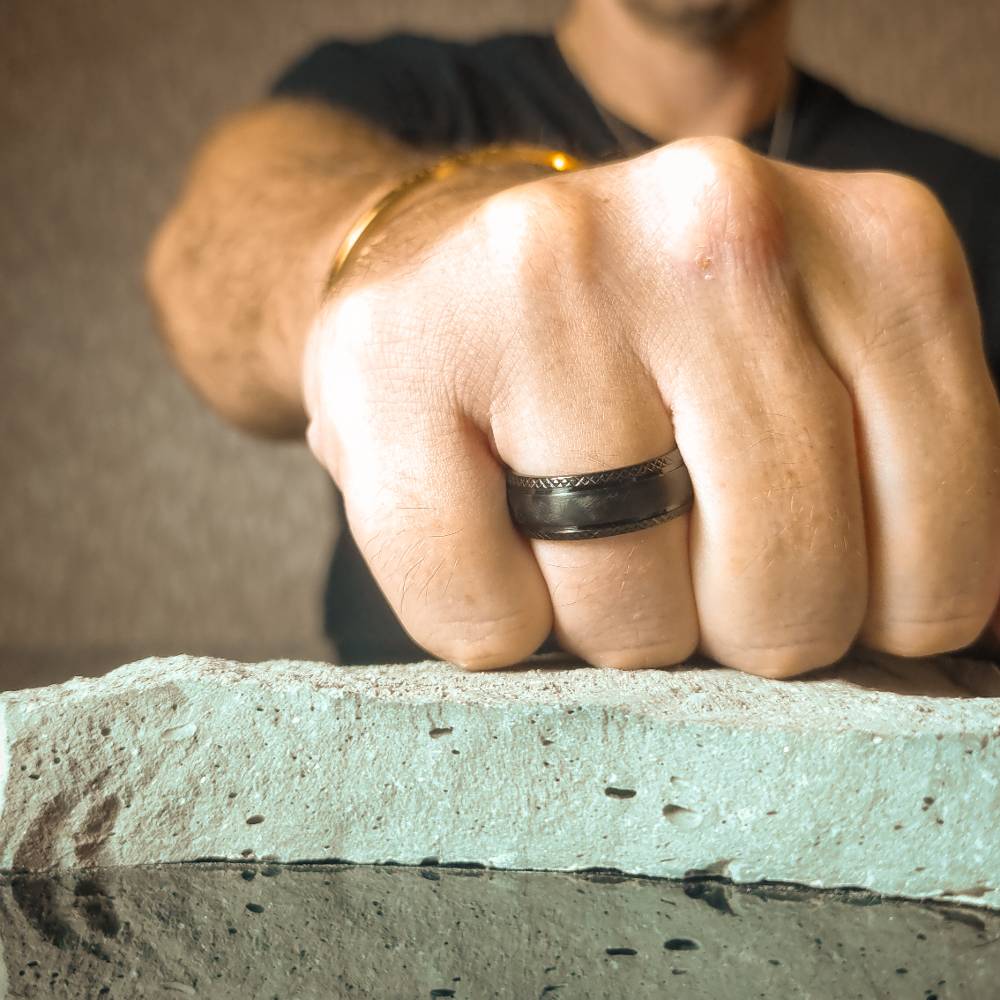 Black Distressed Finish Titanium 8mm Ring | Textured Mens Band