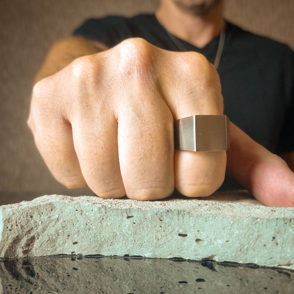 Satin Finish Titanium Signet Ring