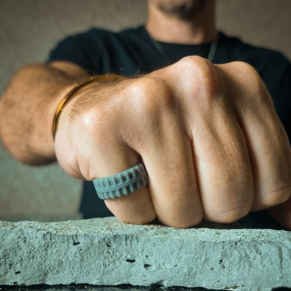 Tyre Tread 9mm Mens Grey Silicone Ring