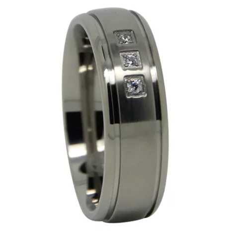 Mens Titanium 7mm Wedding Ring With Triple Stones