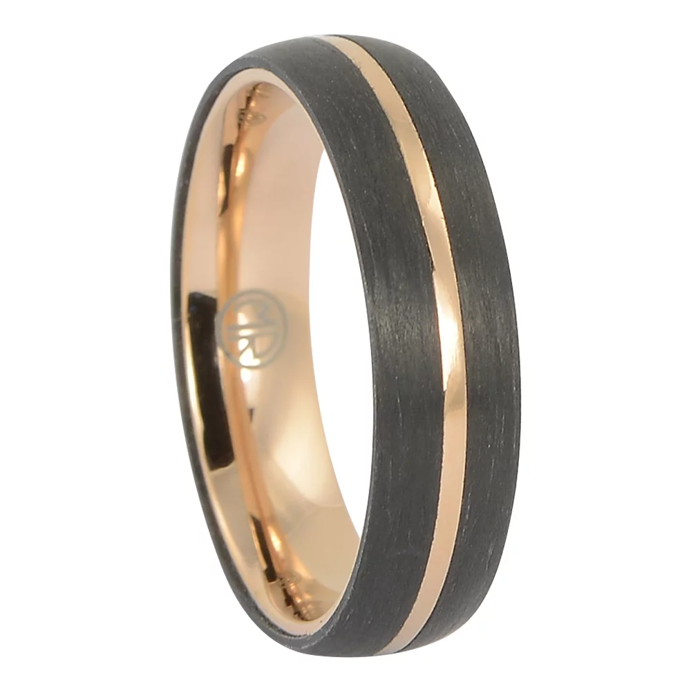 Titanium, Gold and Brushed 8mm Carbon Mens Ring